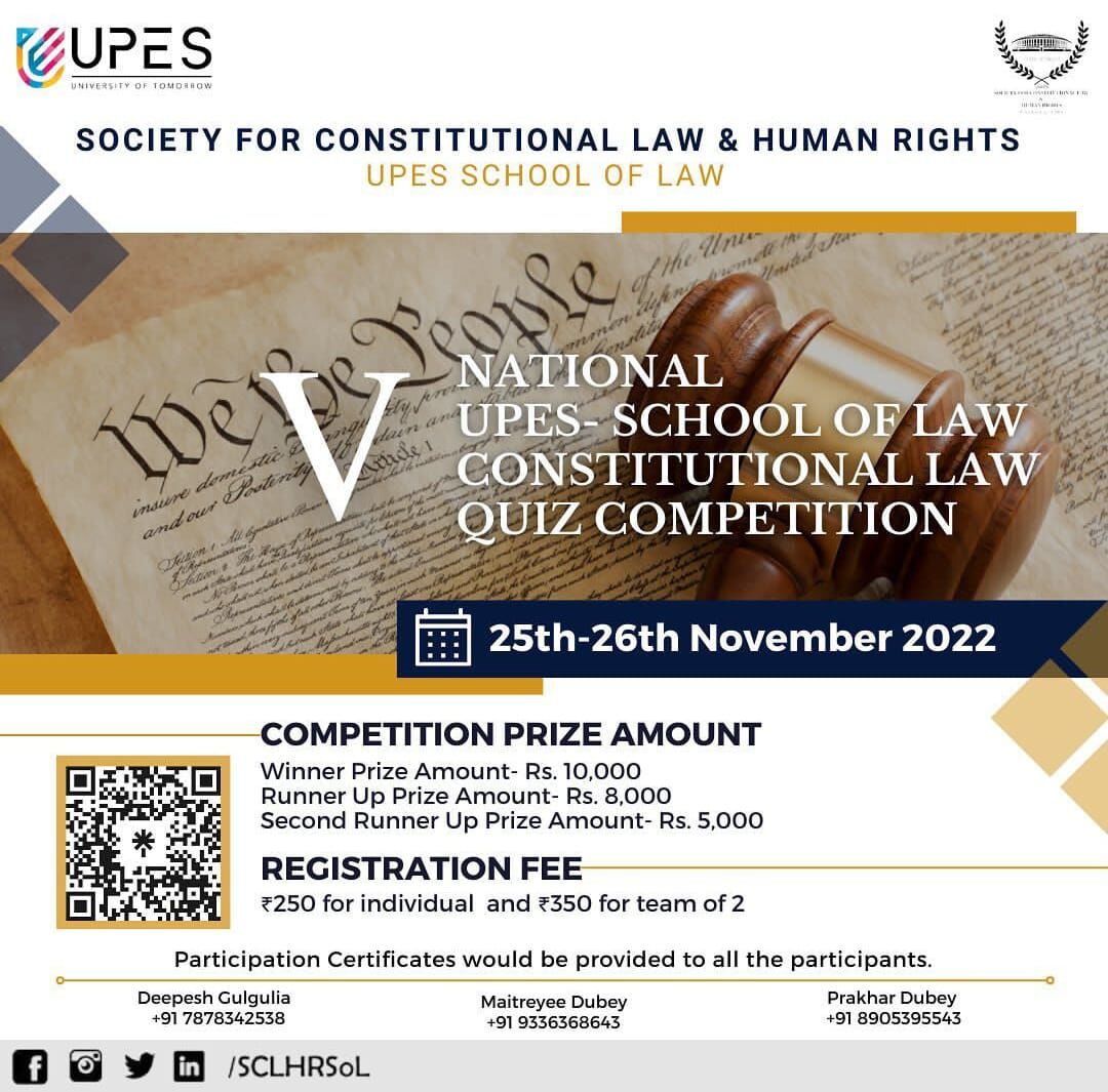 5th National Constitutional Law Quiz Competition 2022 | UPES - School of Law